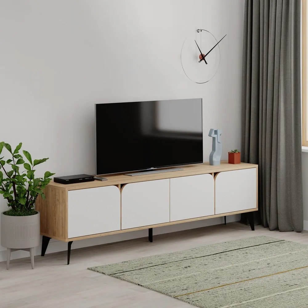 TV stolek v dekoru dubu v bílo-přírodní barvě 180x51 cm Nola – Marckeric