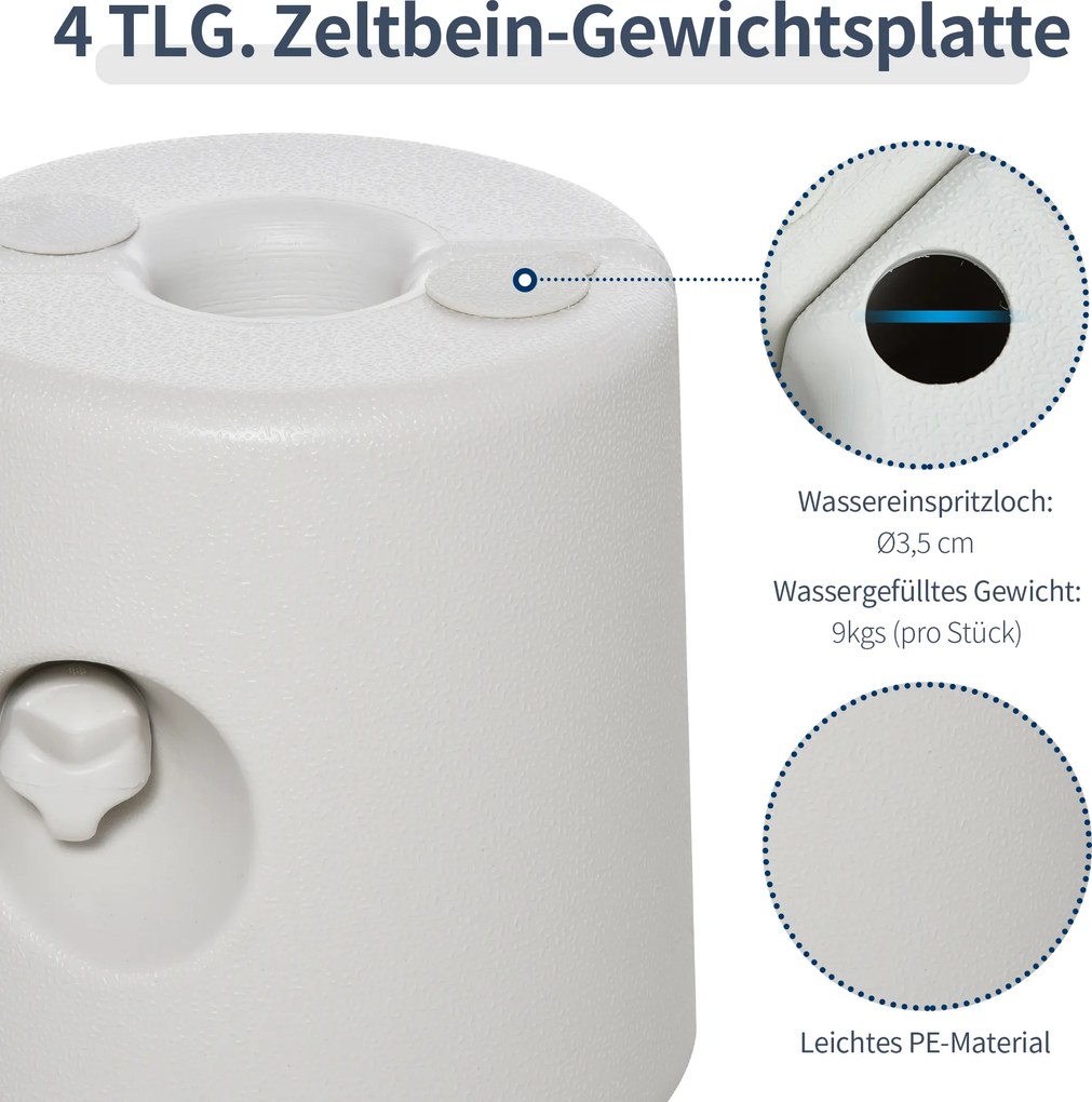 Zátěže na stojany altánů Outsunny sada 4 ks pro párty stan, vodní písek PE Ø24xH25cm, stabilní ochrana stojanů pro venkovní akce | Aosom.de