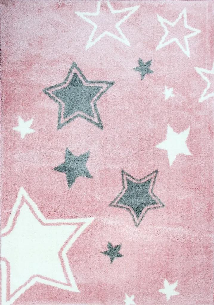 Dětský kusový koberec SLIM 7665 hvězdy růžový Velikost: 060x100 | BIANO