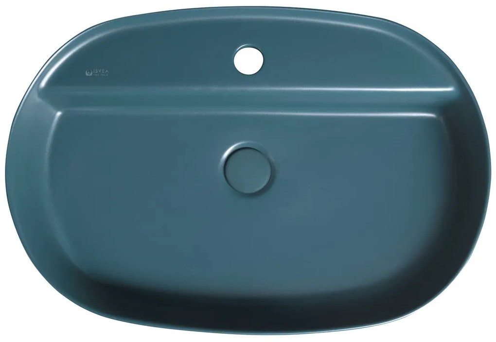Isvea, INFINITY OVAL keramické umyvadlo na desku, 60x40 cm, matná zelena Petrol, 10NF65060-2P