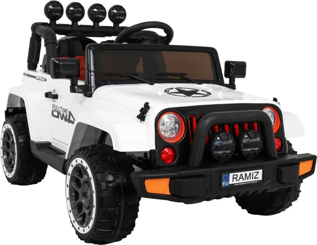 Ramiz Dětské terénní auto Full Time 4WD bílé na dálkové ovládání + pohon 4x4 + LED audio + úložný prostor
