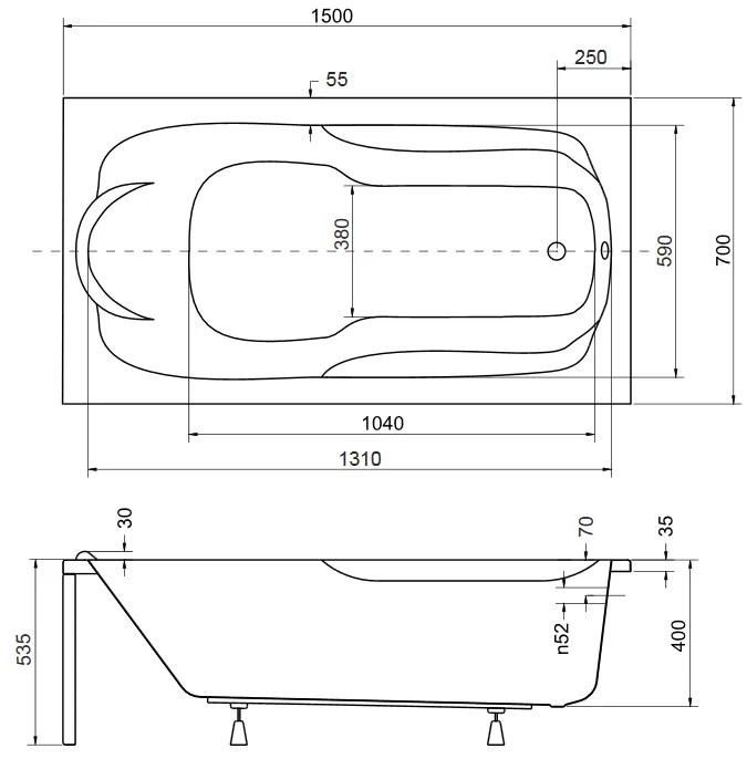 NIKIDO - B Akrylátová vana BONA 140x70, 150x70, 160x70, 170x70, 180x80, 190x80 Velikost: 180x80