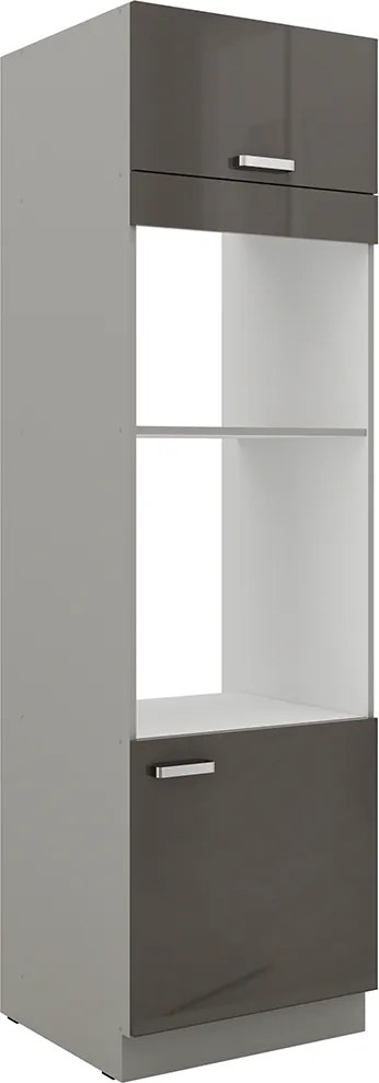 GREY gr | vysoká skříňka 60 DPM-210 2F na vestavnou troubu a mikrovlnku | 60 cm | světle šedá/tmavě šedá lesk