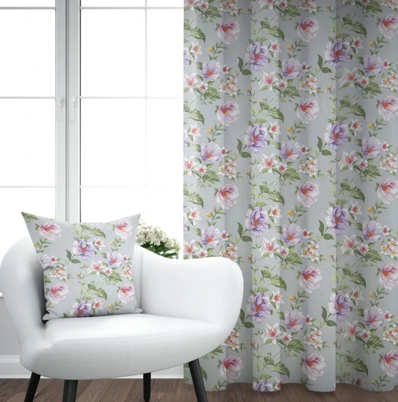 Ervi Bavlněný závěs - Magnolia a lilia na šedém