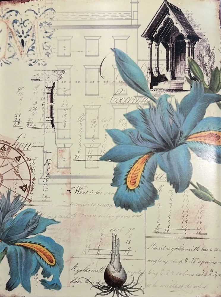 Plechová retro cedule Blue flowers