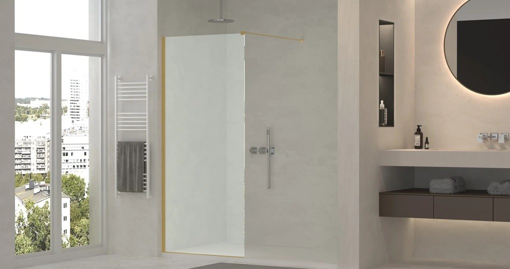 Erga Paris, sprchová zástěna Walk-In 30x200 cm, 8mm sklo námraza, zlatý lesklý profil, ERG-V02-PARIS-030x200-FR-GD
