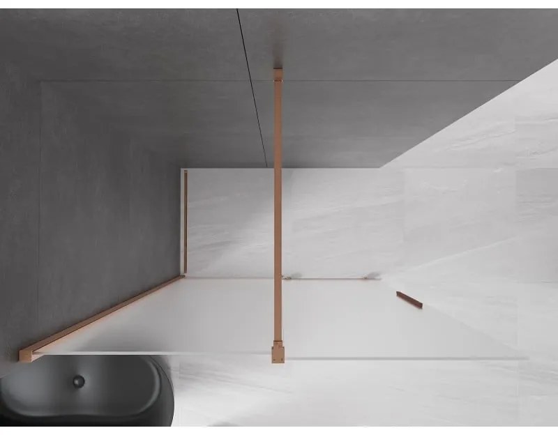 Mexen Velar, sprchová zástěna s posuvnými dveřmi Walk-in 130 x 200 cm, 8mm sklo námraza, měděná matná, 871-130-000-33-65