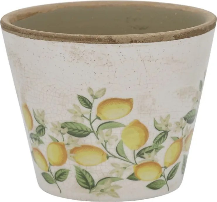Béžový antik keramický květináč s citróny Limone Blossom - Ø 13*10 cm