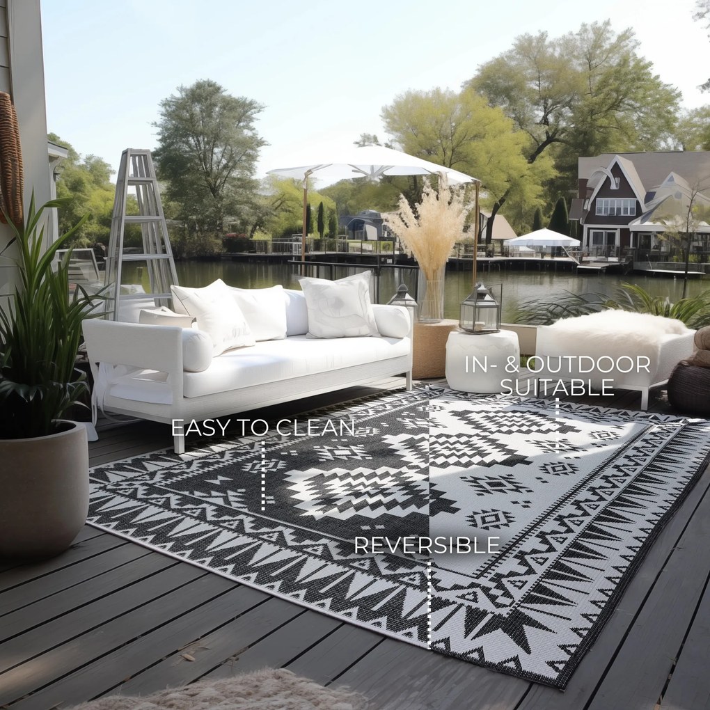 ELLE Decoration, Kusový koberec Gemini 106019 Black z kolekce Elle – na ven i na doma, 80x150, černobílá, chodba / předsíň
