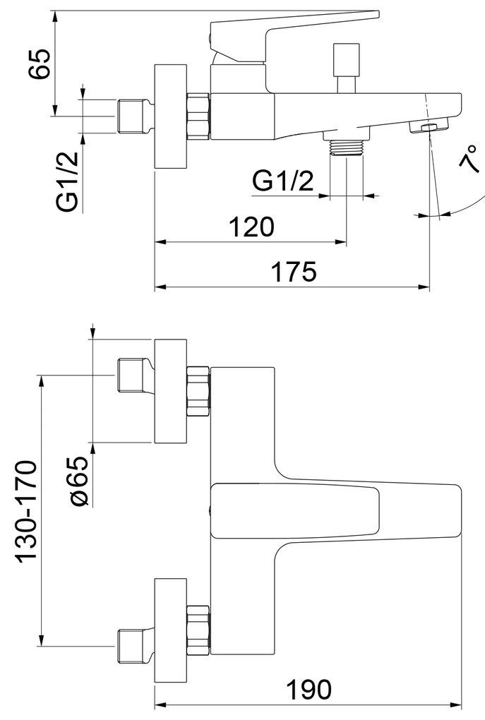 Sapho Sapho, TURSI nástěnná vanová baterie, černá matná, TI010B