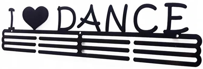 Kovový nástěnný věšák na medaile I love dance délka 40cm černý