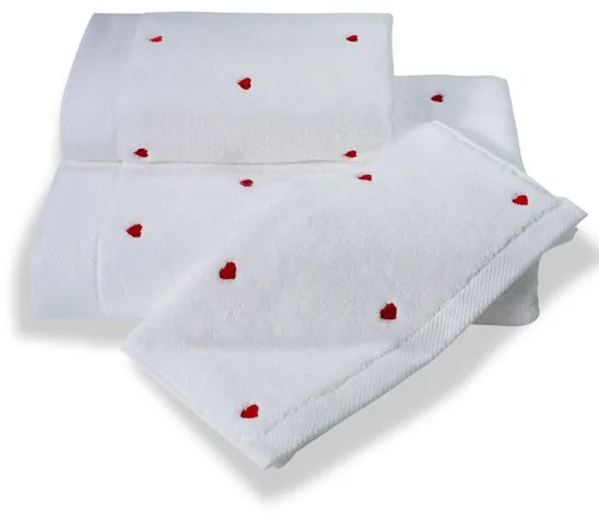 Malý ručník MICRO LOVE 30x50 cm Bílá / červené srdíčka