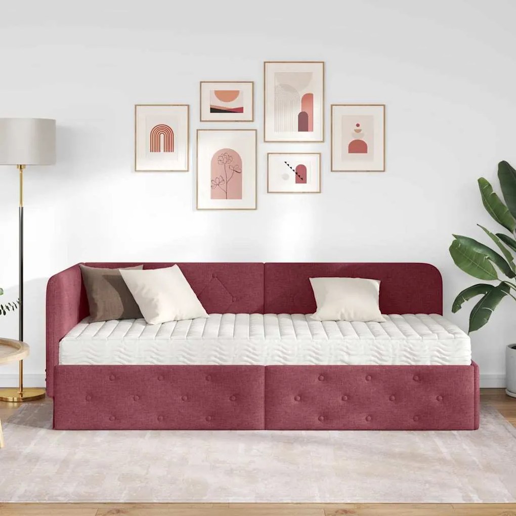 Rohový rám postele Víno Červené 80 x 200 cm textil 3394032