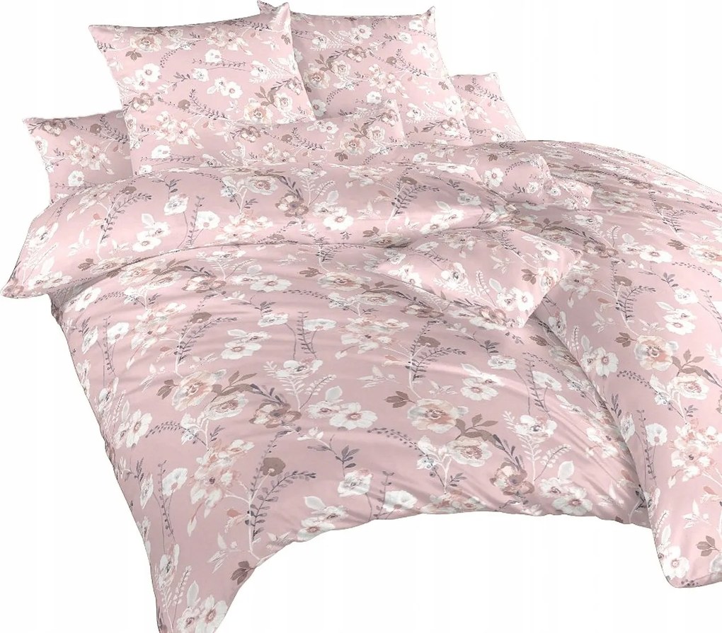 Dadka Povlečení krep Kvítí na pudrovém 140x220, 70x90 cm