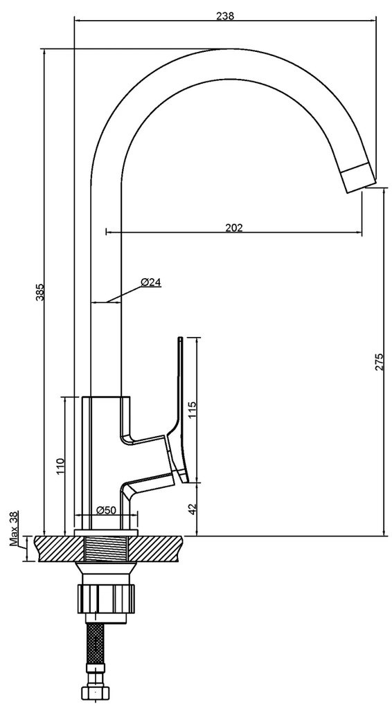 Invena Neri, vysoká dřezová baterie h-385, měděná matná, INV-BZ-P1-014-L