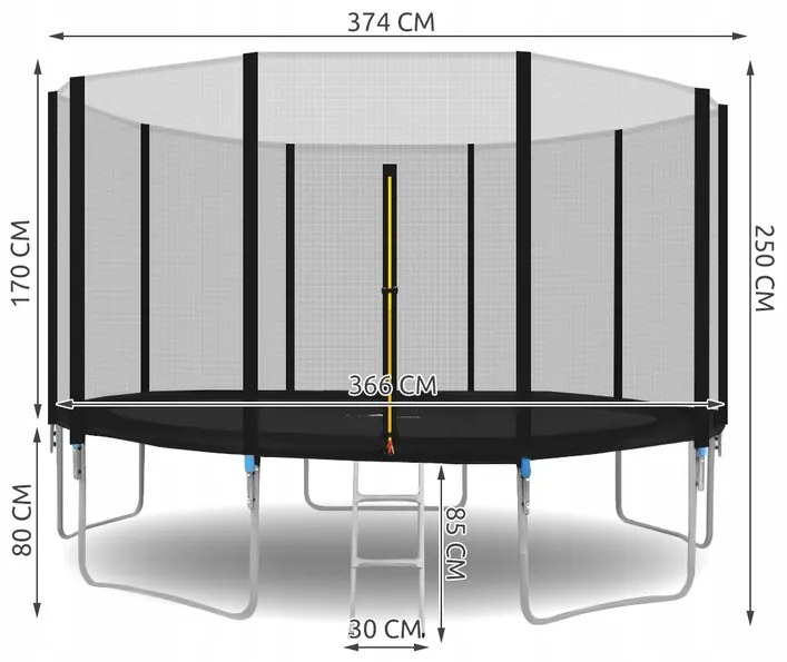 Malatec 3252 Trampolína 366 cm, vnější ochranná síť, žebřík - VÝPRODEJ