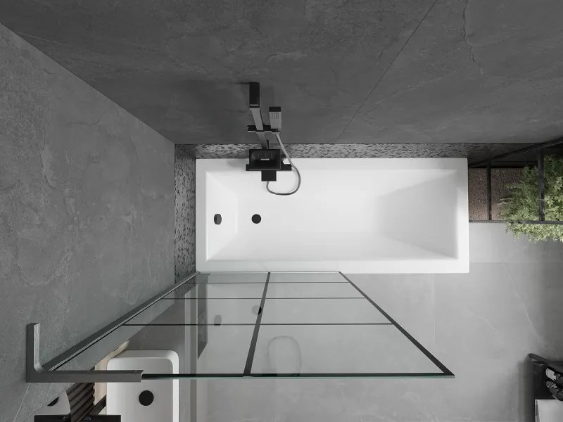 Mexen Next L, 1-křídlová vanová zástěna 90 x 150 cm, 6mm čiré sklo-černý vzor, grafitový profil, 895-090-000-03-77-66