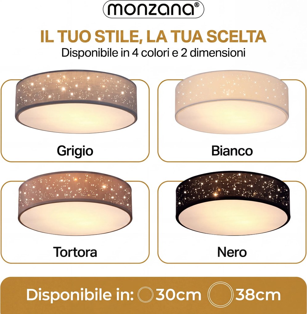 Stropní svítidlo šedý textil Ø38cm hvězdná obloha