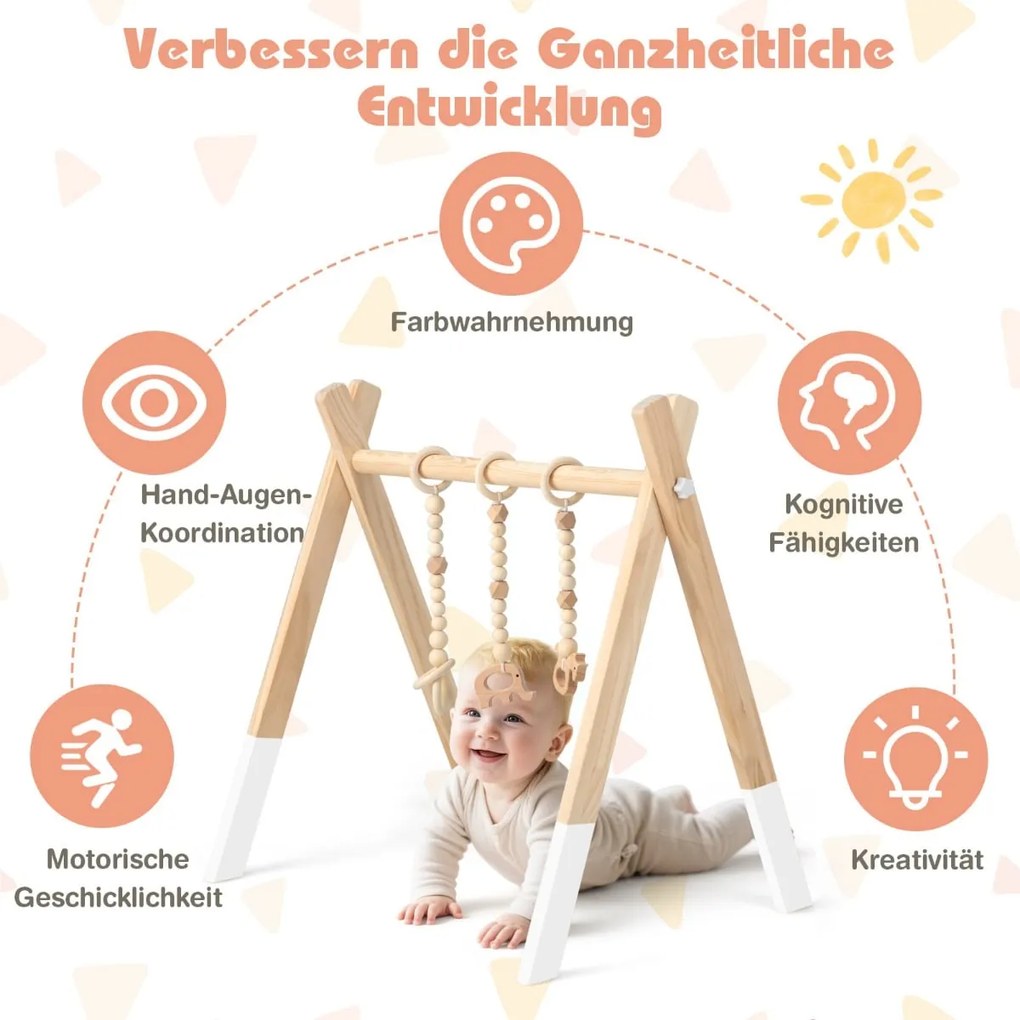 Costway Baby Play Arch Dřevěná hrací hrazda Skládací dětská tělocvična