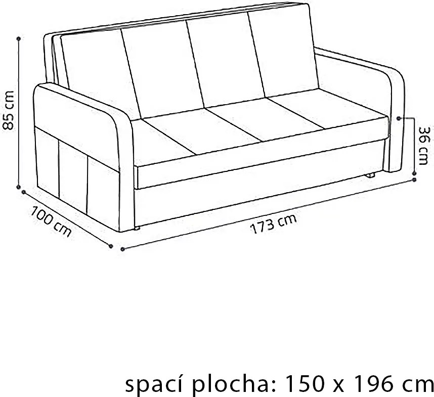 Pohovka VIVA IV PUFF | 173 cm | rozkládací + úložný prostor | kapsy na bocích | crown 07 tmavě červená