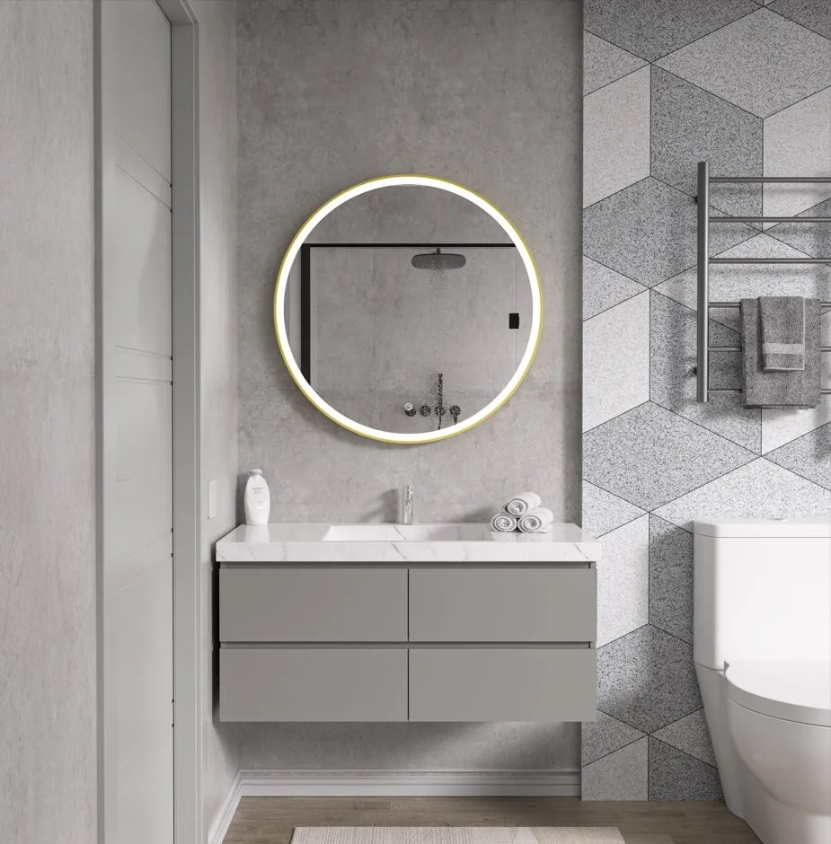 Erga Olivia, kulaté LED zrcadlo 90cm, zlatý kovový rám, 2070 lm, 6500K, přední osvětlení, ERG-V01-202-9090-GD