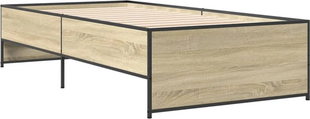 vidaXL Rám postele dub sonoma 100 x 200 cm kompozitní dřevo a kov