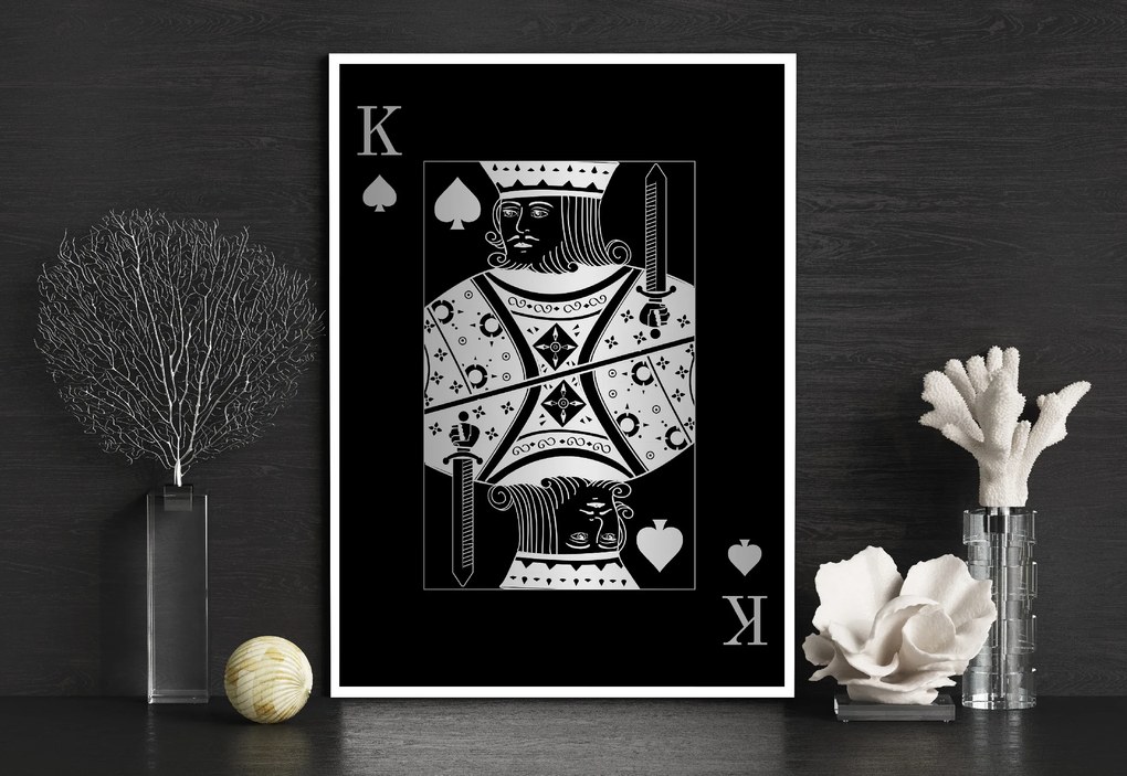 Pixada King of spades Silver - motivační obraz Velikost: A3 - 29,7x42 cm, Volba rámu: s černým rámem