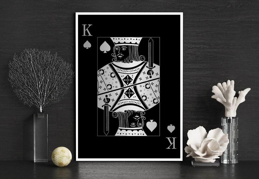 Pixada King of spades Silver - motivační obraz Velikost: B2 - 50x70 cm, Volba rámu: s bílým rámem