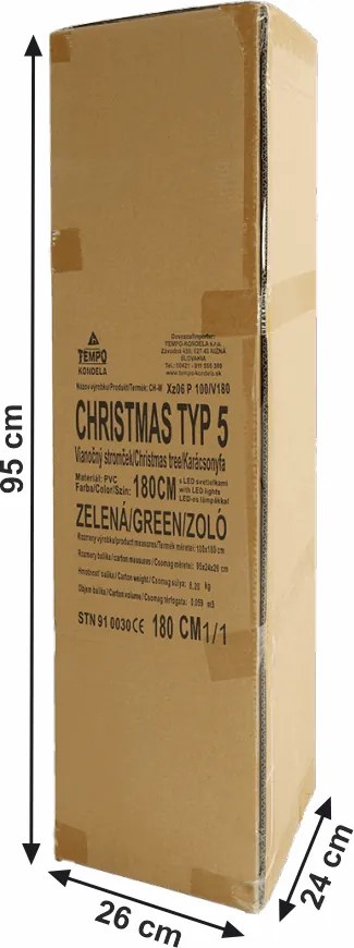 Vánoční stromek se světýlky, zelená, 180 cm, LED450, CHRISTMAS TYP 5