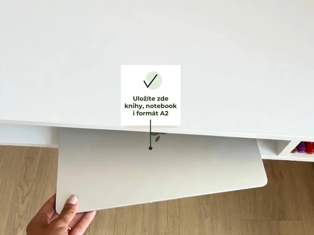Benlemi Montessori psací stůl STOLLY s odkládací plochou a pastelkovníkem Zvolte barvu: Bílá