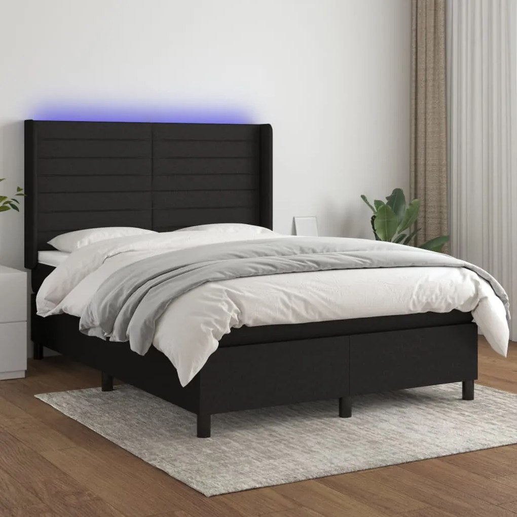 Box spring postel s matrací a LED černá 140x190 cm textil 3138391