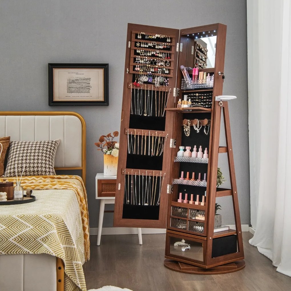 Costway Šperkovnice 360° otočná zrcadlová skříňka se zrcadlem po – 140 × 37 cm
