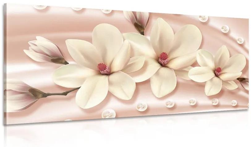Obraz luxusní magnolie s perlami Varianta: 100x50