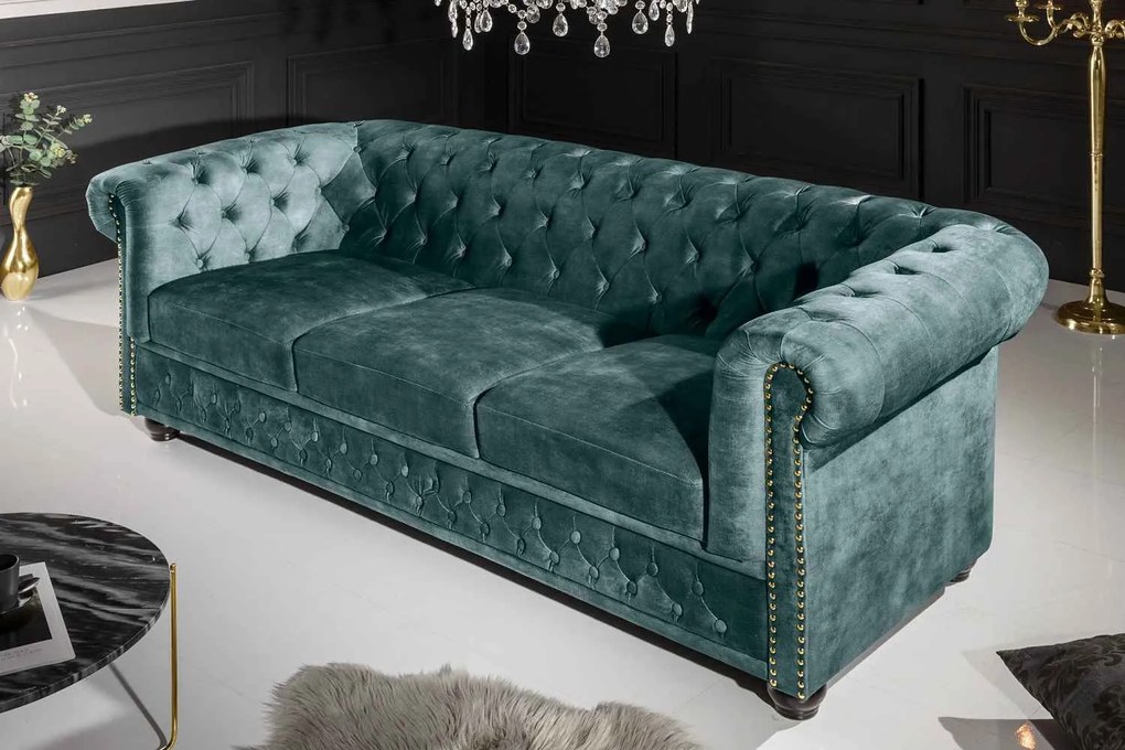 Designová trojsedačka Chesterfield 205 cm petrolejový samet