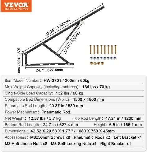 zvedák postele 149,9 × 180,3 cm Kompatibilní velikost postele 69,9 kg