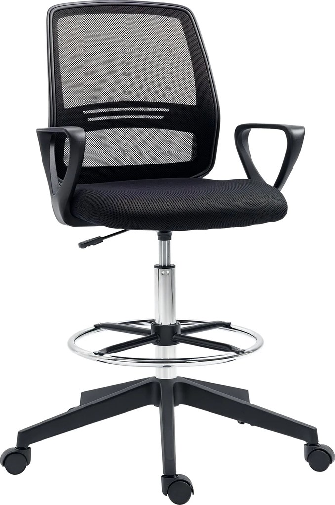 Ergonomická kancelářská židle Vinsetto s područkami a nastavitelným opěrátkem nohou, výškově nastavitelná otočná židle s čalouněním z prodyšné síťovin