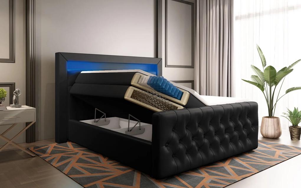 K&M postele Boxspring postel SONNO s úložným prostorem, LED a USB Velikost postele: 140 × 200 cm, Výběr matrace: Taštičková zónová matrace - měkká (7…
