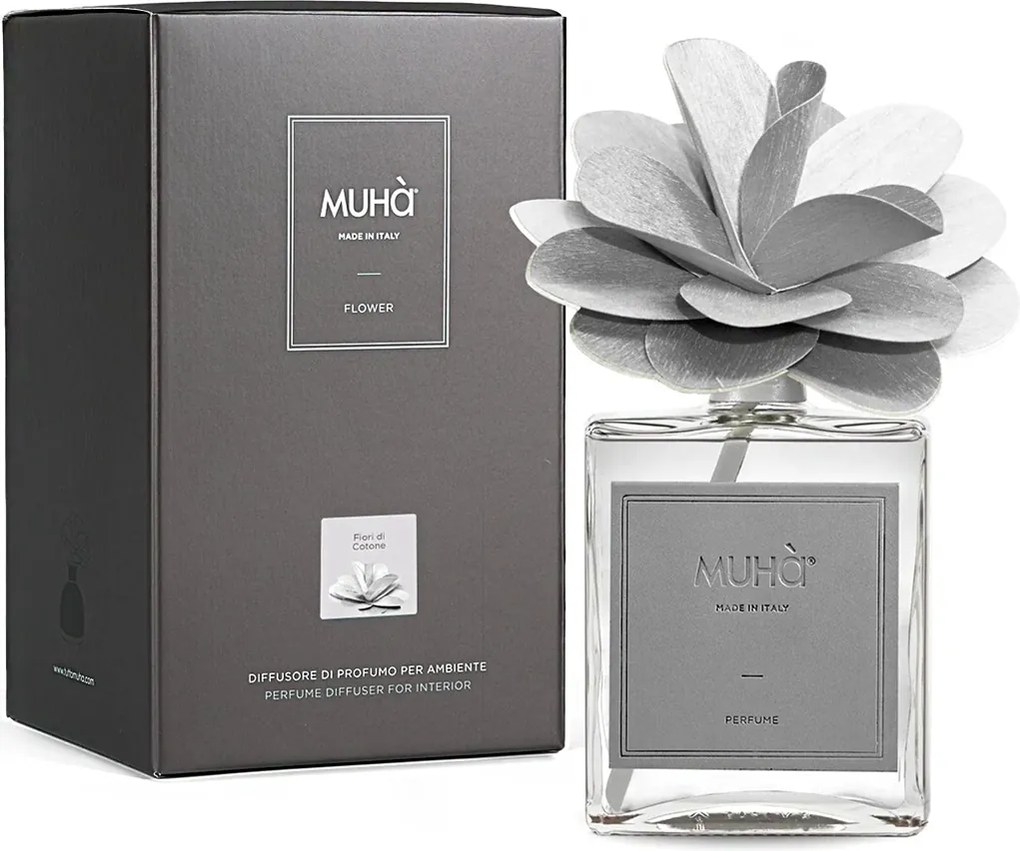 Muhà Flower difuzér s dřevěnou květinou Fiori di Cotone Objem: 200 ml