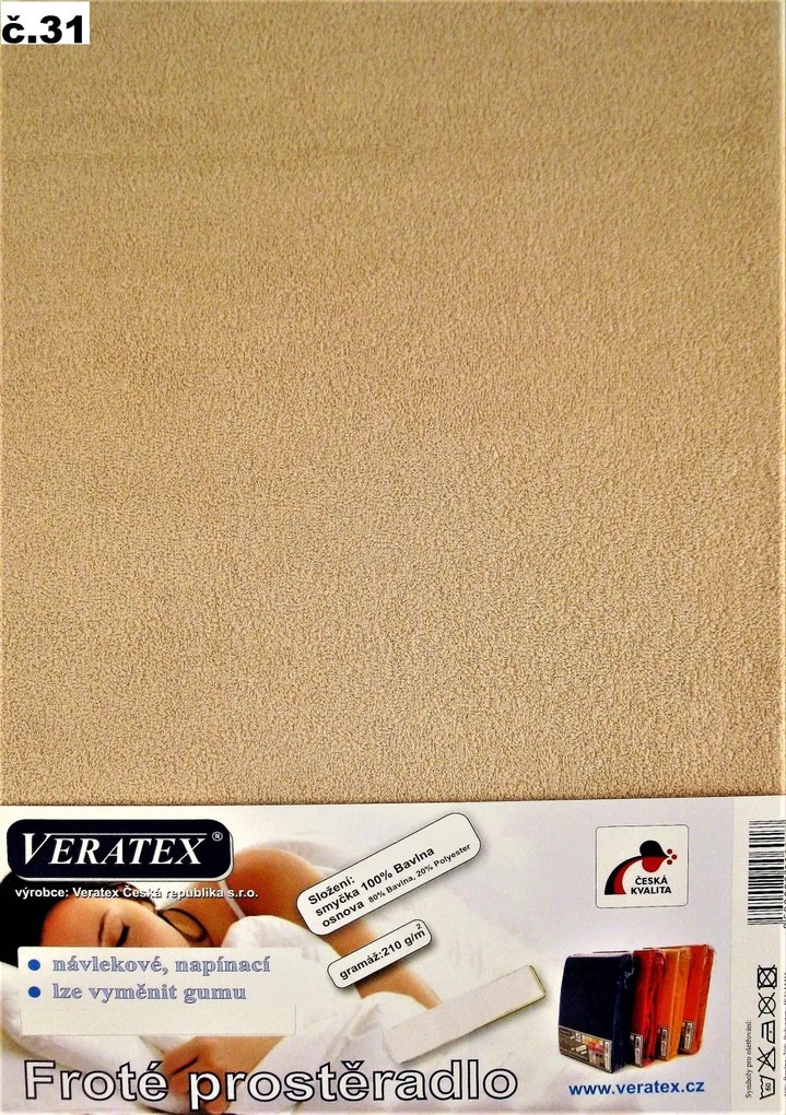 Veratex Froté prostěradlo dvoulůžko 180x200/20 cm (č.31- sv.hnědá)  Froté