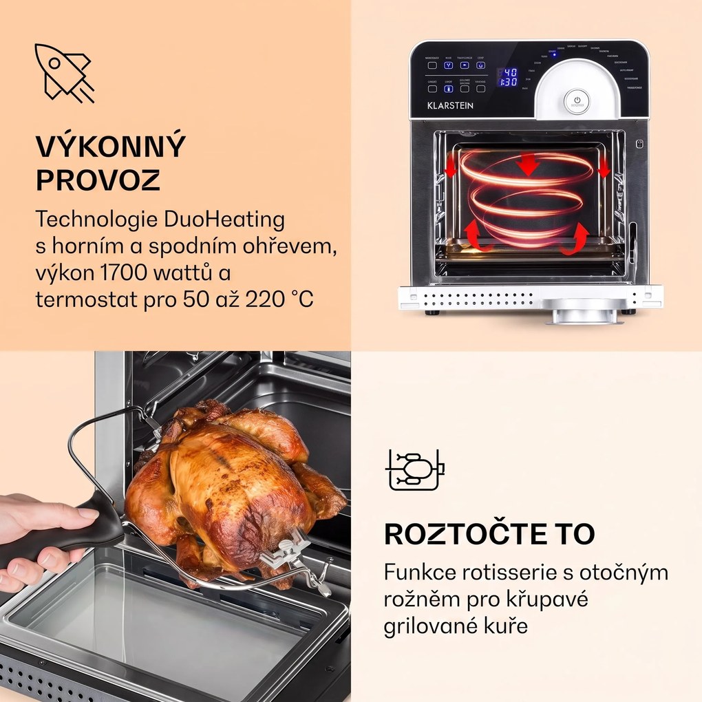 Klarstein AeroVital Cube Chef, horkovzdušná fritéza, 1700 W, 14 l, 16 programů, horní a dolní ohřev