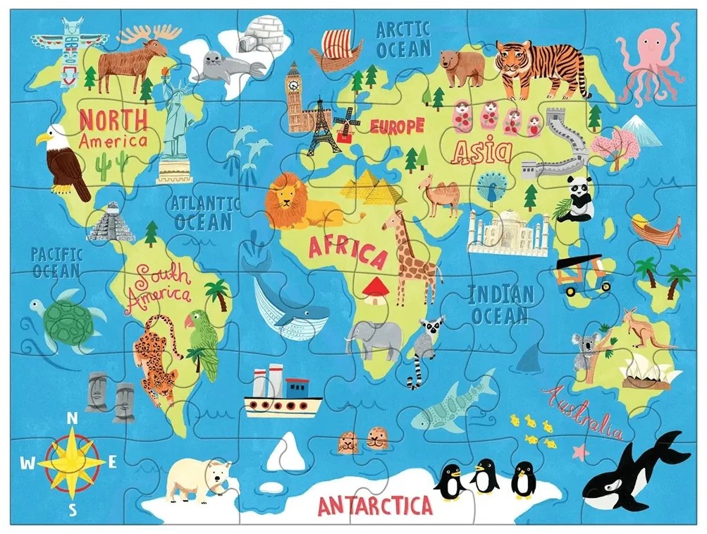 Mudpuppy Puzzle Mapa světa v látkovém pytlíku 36 dílků