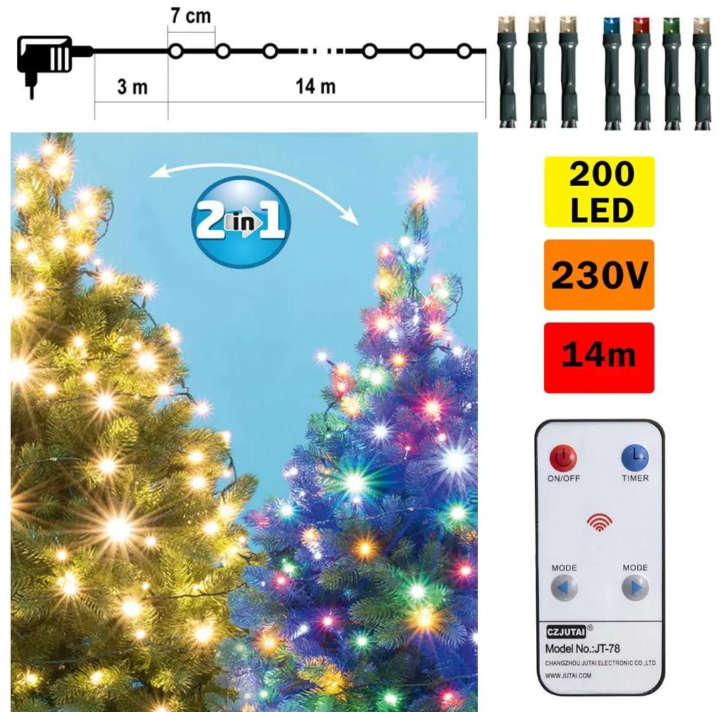 FK technics | LED Vánoční řetěz s dálkovým ovladačem 200xLED/230V IP44 | FK0189