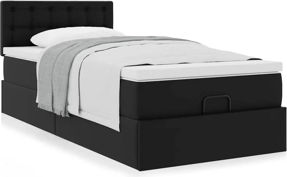 Osmanský postel s matrací černý 80x200cm umělá kůže 3311273