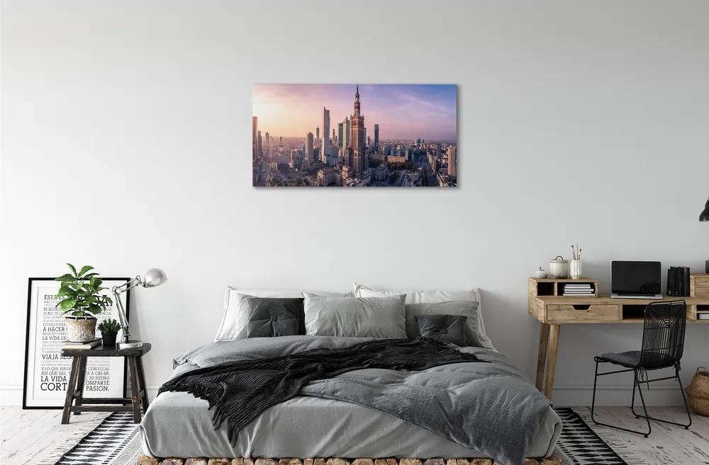 Obrazy na plátně VARŠAVA Sunrise mrakodrapy panorama 125x50 cm