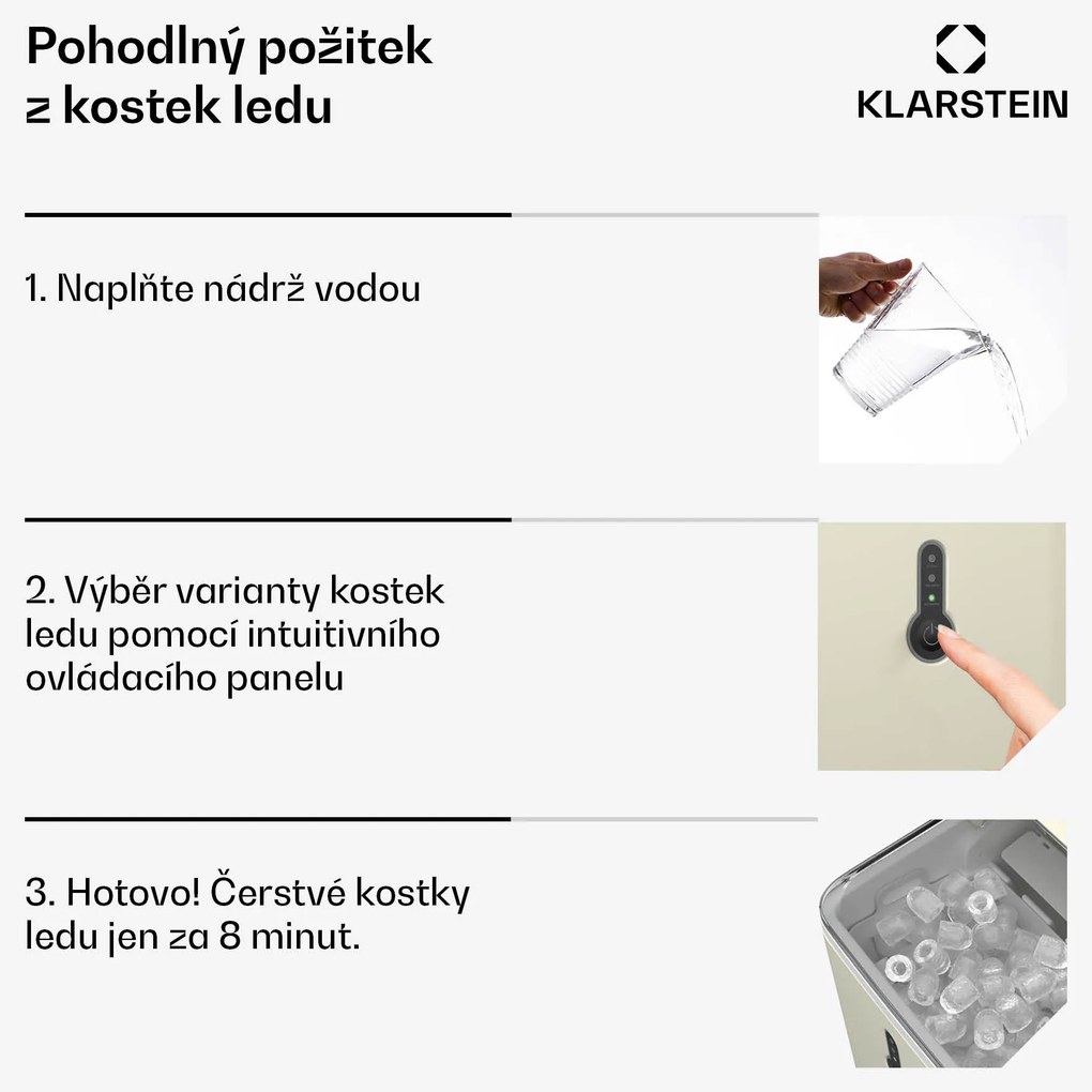 Klarstein Výrobník kostek ledu ChillOut, 12 kg/den, 9 kostek ledu za 8 minut, 120 W, nádržka na vodu