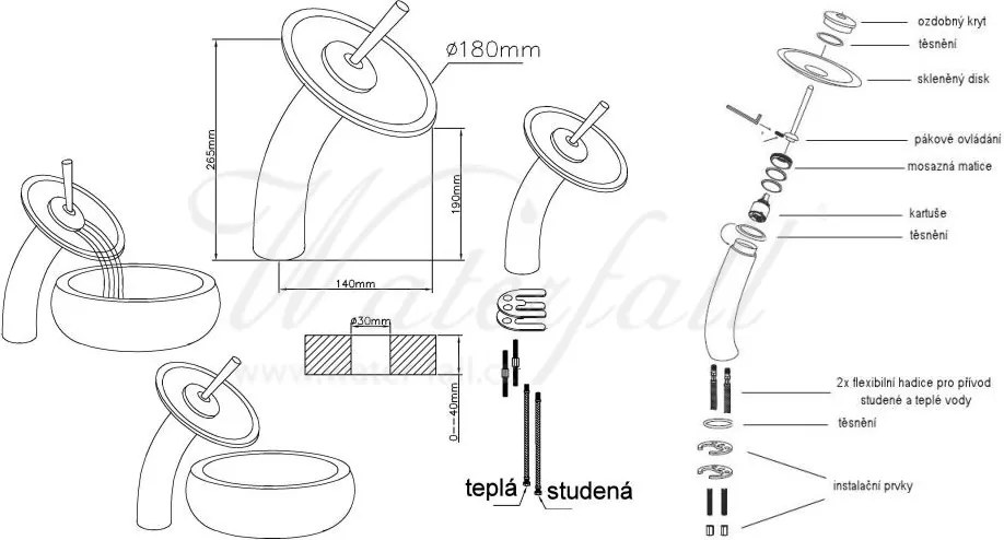 Dřevěné umyvadlo na desku s baterií Waterfall