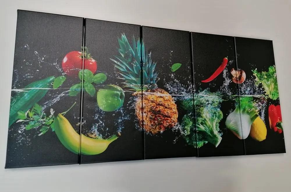 5-dílný obraz organické ovoce a zelenina - 200x100 cm