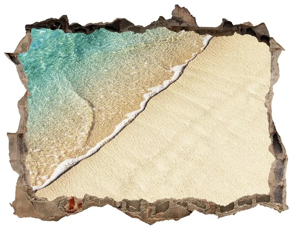 Wallmuralia Díra 3D ve zdi nálepka Vlna na pláži 95x64 cm