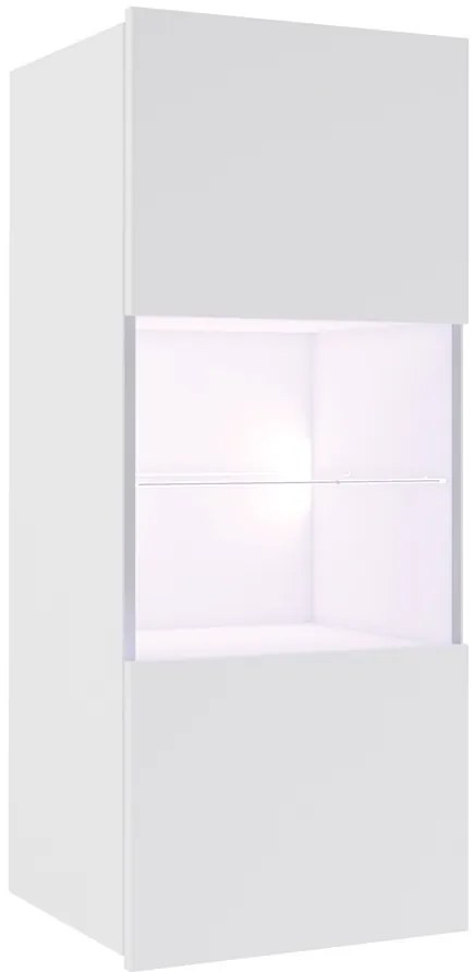 Nástěnná vitrína s LED osvětlením CALABRINI - bílá/bílý lesk