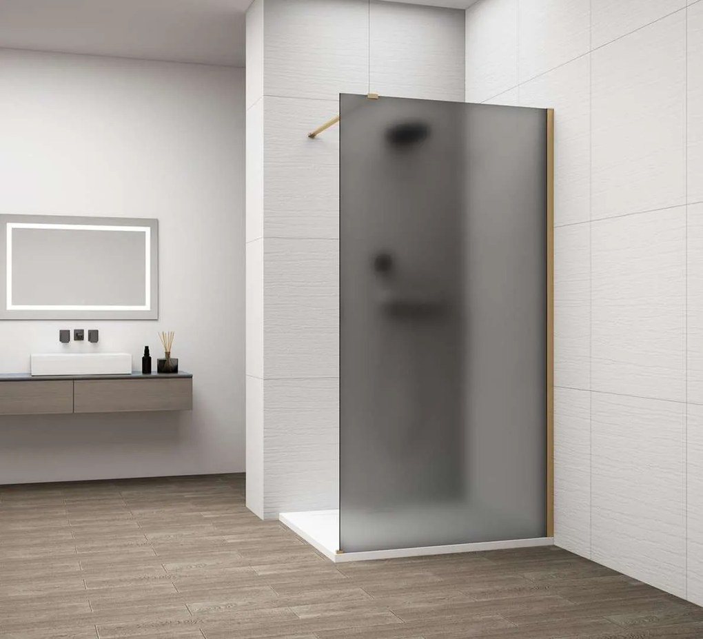 Polysan Esca - Sprchová stěna Walk-In 100x210 cm, Antidrop, kouřové matné sklo/matná zlatá ES1410-04